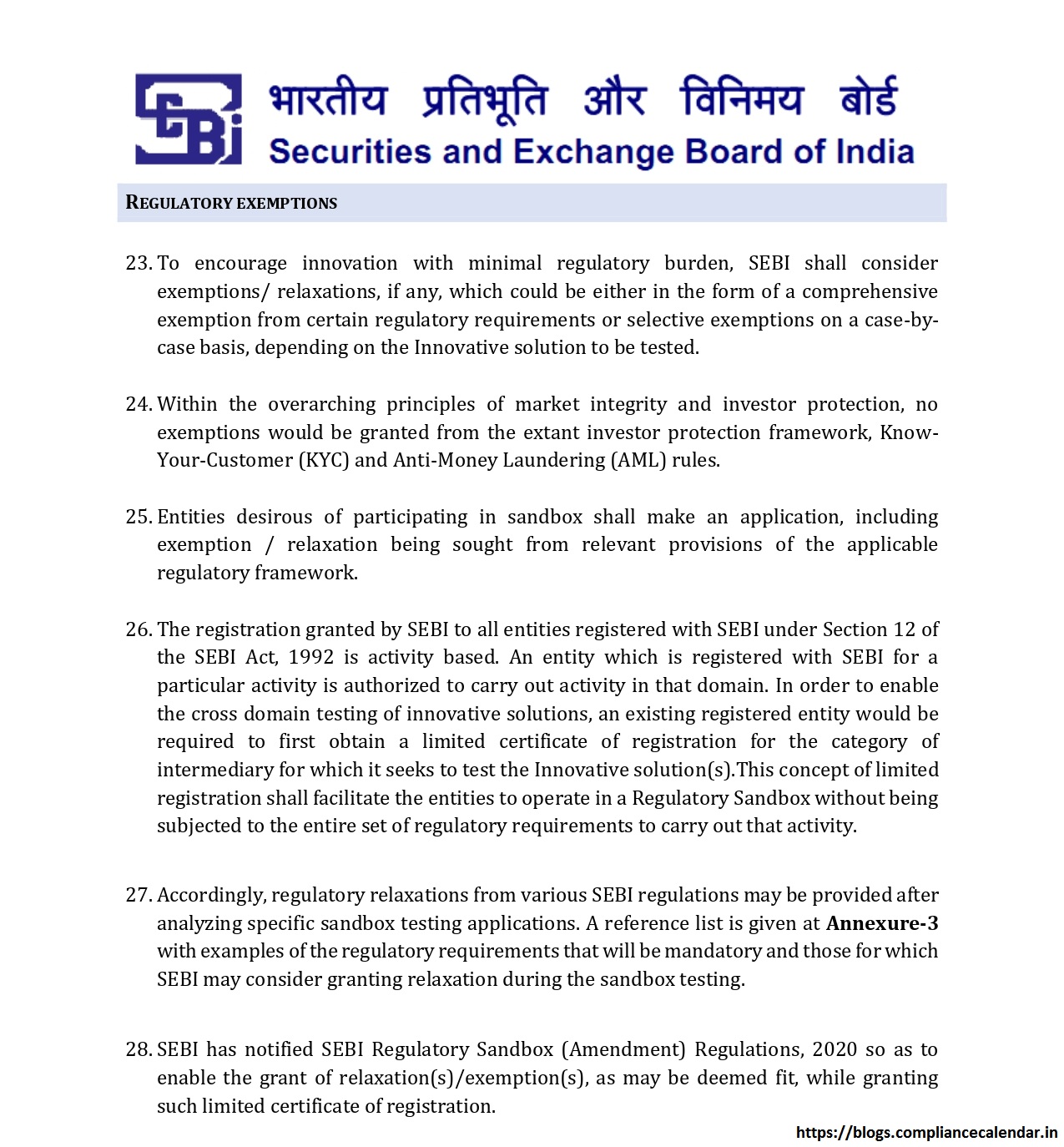 SEBI: Revised Framework for Regulatory Sandbox
