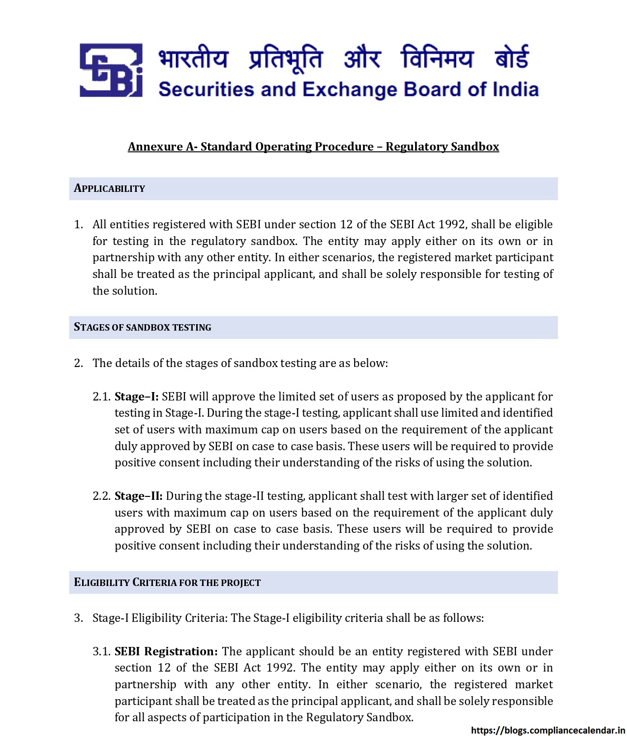 SEBI: Revised Framework for Regulatory Sandbox